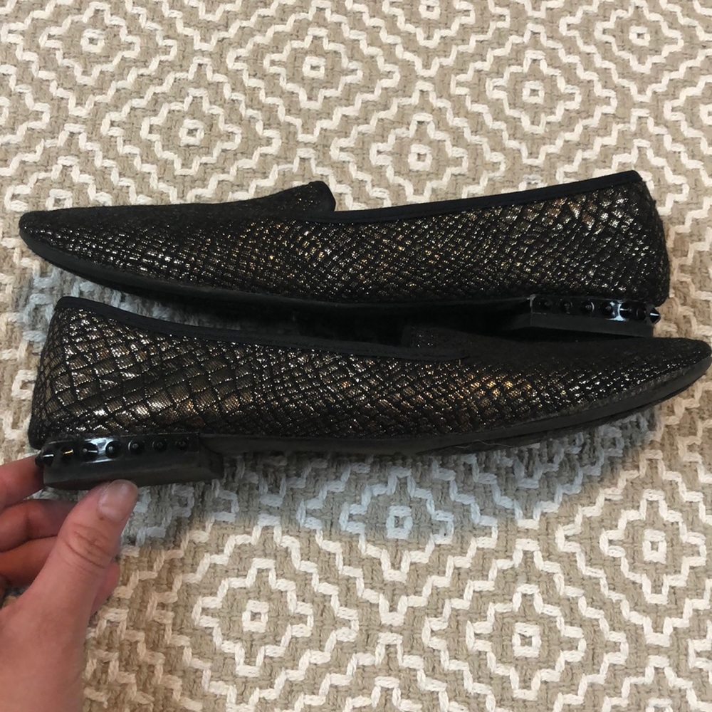 Sam & Libby Black And Gold Metallic Snake Print Flats… - Gem